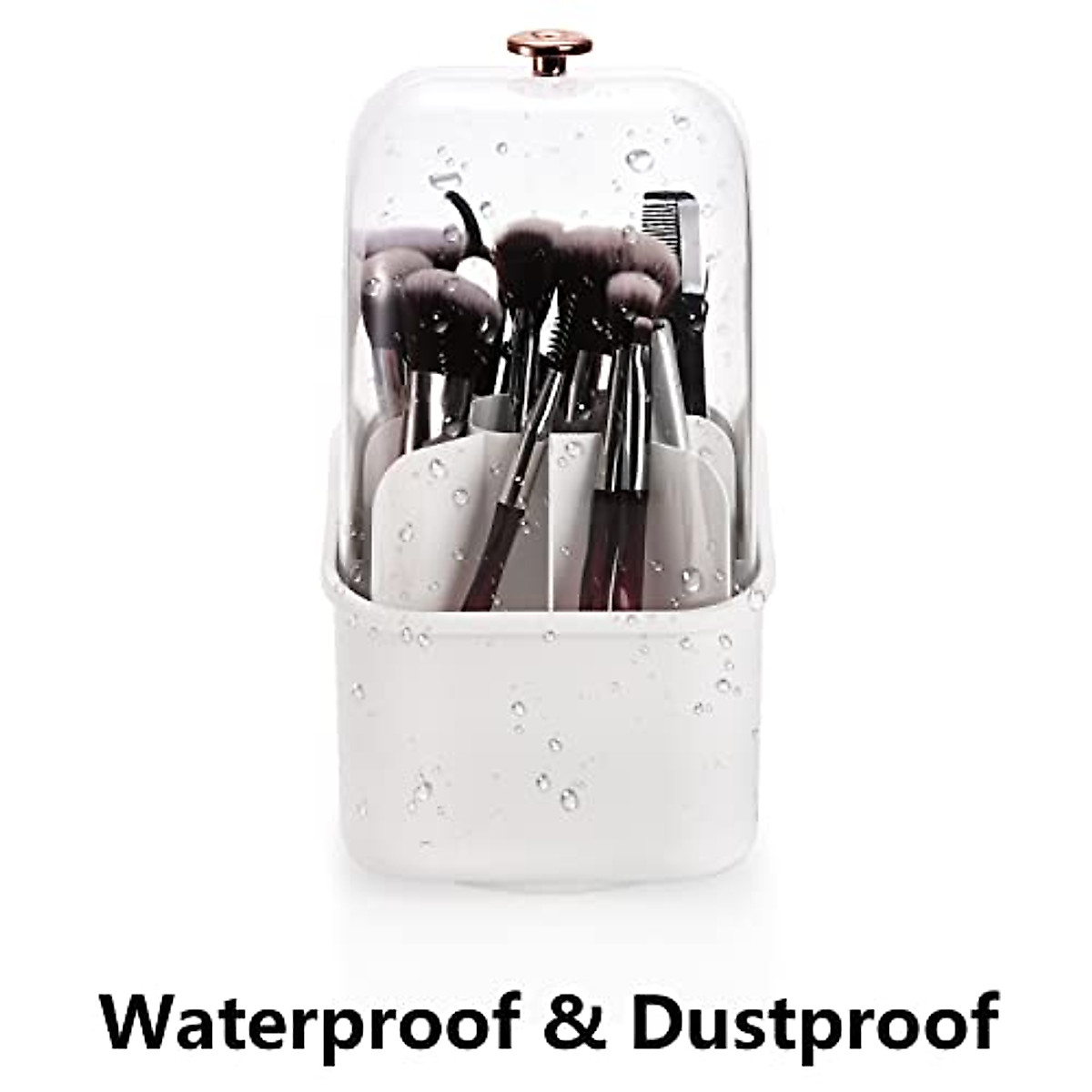 Fasmov 2 Pack Makeup Brush Holder Organizer, 360 Rotating Makeup Organizer with Clear Cover Cosmetics Storage Display Case, 8 Compartment Cosmetic Display Case for Vanity Desktop Bathroom Countertop