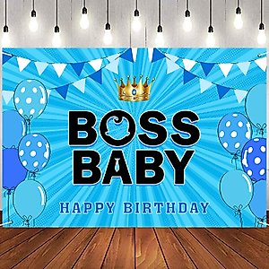 INNORU Boss Boy Backdrop Banner, Gender Reveal Poster Baby Shower Photography Backdrop Boy 1st Birthday Party Decorations Photo Booth Props 6x4ft