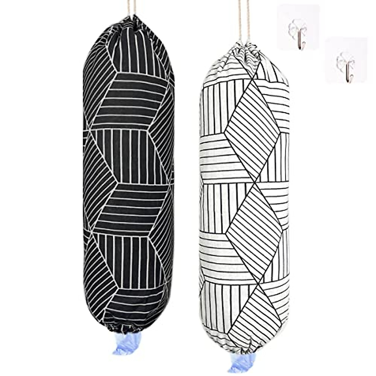 2Pcs Plastic Bag Holder, Large Grocery Bags Holders, 22x9 in Wall Mount Plastic Bag Organizer for Home, Office, Kitchen, Warehouse (Black, White)