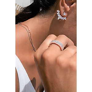 Marquise & Round Brilliant Cubic Zirconia Floral Front Back Jacket Earrings Plated in White Gold