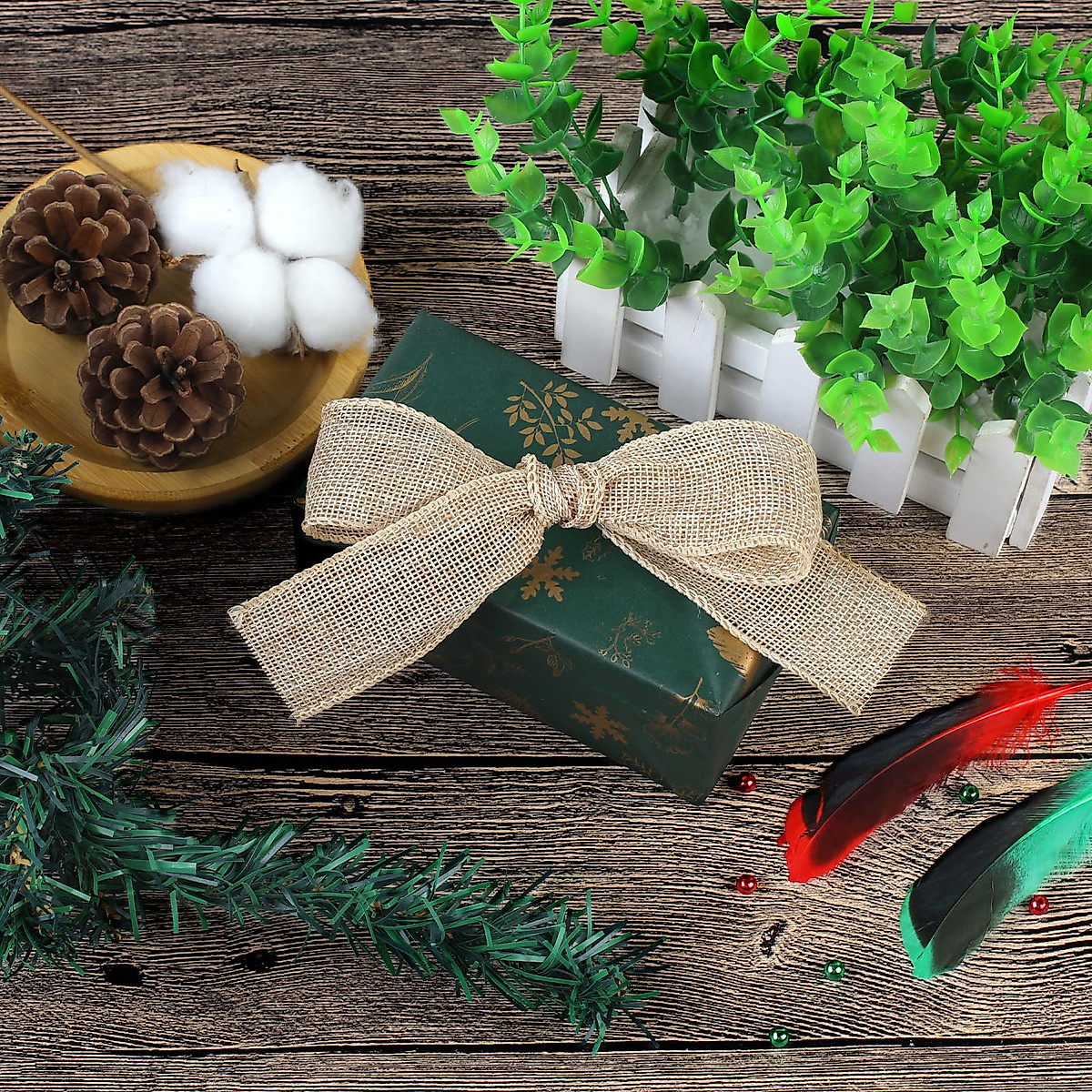 Phinus Burlap Wired Edge Ribbon (Brown), Burlap Ribbon, 1.5inx16.5 Yard Burlap Wired Ribbon for Big Bow, Wreath, Tree, Weddings, Parties, Outdoor Decoration, Thanksgiving, Christmas