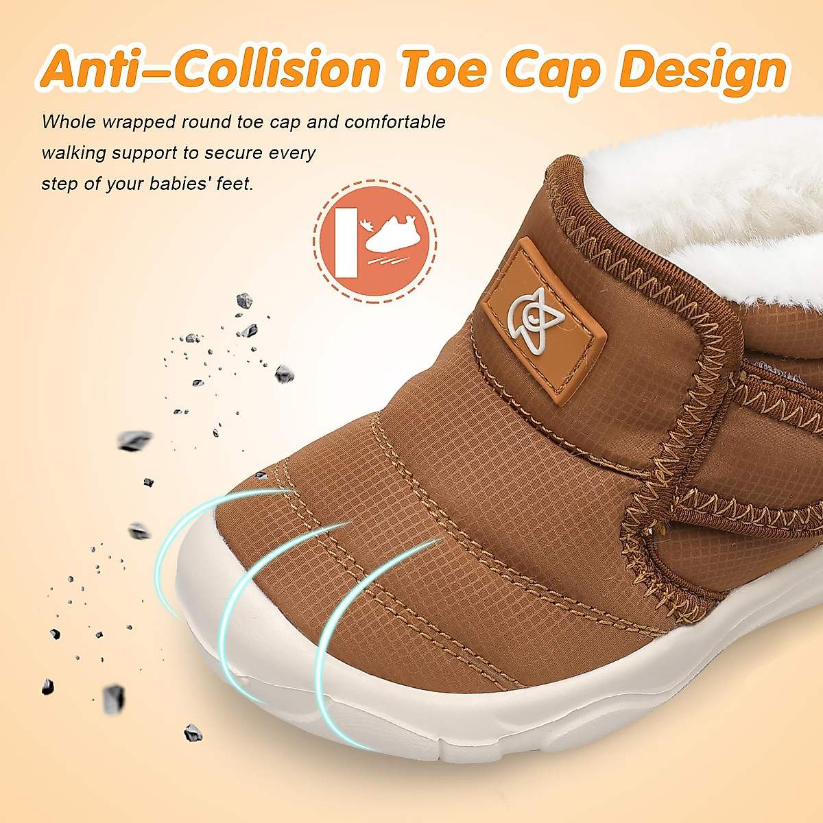 QFH Baby Cute Boots Toddler Anti Collision Shoes Non Slip Winter Walking Shoes Unisex First Walking Sneakers Brown 2.5-3 Years Toddler