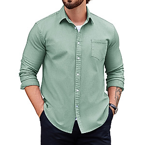 COOFANDY Mens Casual Dress Shirt Long Sleeve Button Down Shirts Untucked Shirts Slim Fit Light Green