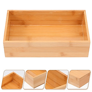 Cabilock Bamboo Storage Box Wood Crates for Storage Bamboo Flatware Wooden Chest Desk Drawer Bamboo Cutlery Organizer Cosmetic Storage Bin Bamboo Vanity Tray Hinged Cover Customized Office