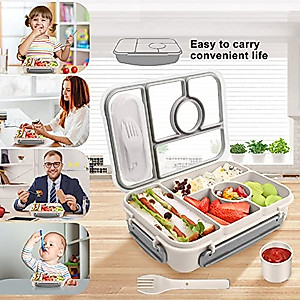 Dagugu Lunch Box Kids,Bento Box Adult Lunch Box,Lunch Box Containers for Adults/Kids/Toddler,5 Compartments Bento Lunch Box with Leakproof Sauce Vontainers,Microwave/Dishwasher/BPA Free(white)