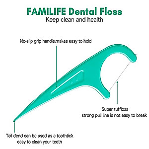 FAMILIFE Floss Picks Mint Dental Floss Picks with 4 Travel Handy Cases 240 Count Flossers
