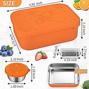 LEGELITE Bento Lunch Box Container, Stainless Steel Bento Box with Removeable Compartments and 2 sauce cups, Dishwasher, Freezer Safe, BPA-Free -Sage (Orange)