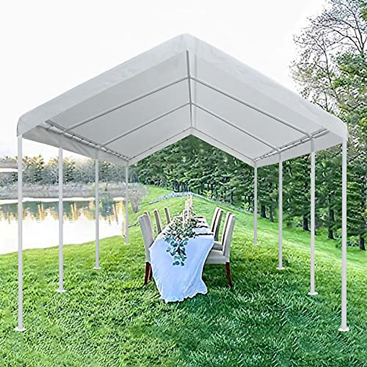 Abba Patio 10 x 20 ft Heavy Duty Carport Car Canopy Garage Boat Shelter Portable Tent for Outdoor Party, Wedding, Birthday, Garden, with 8 Legs Ivory