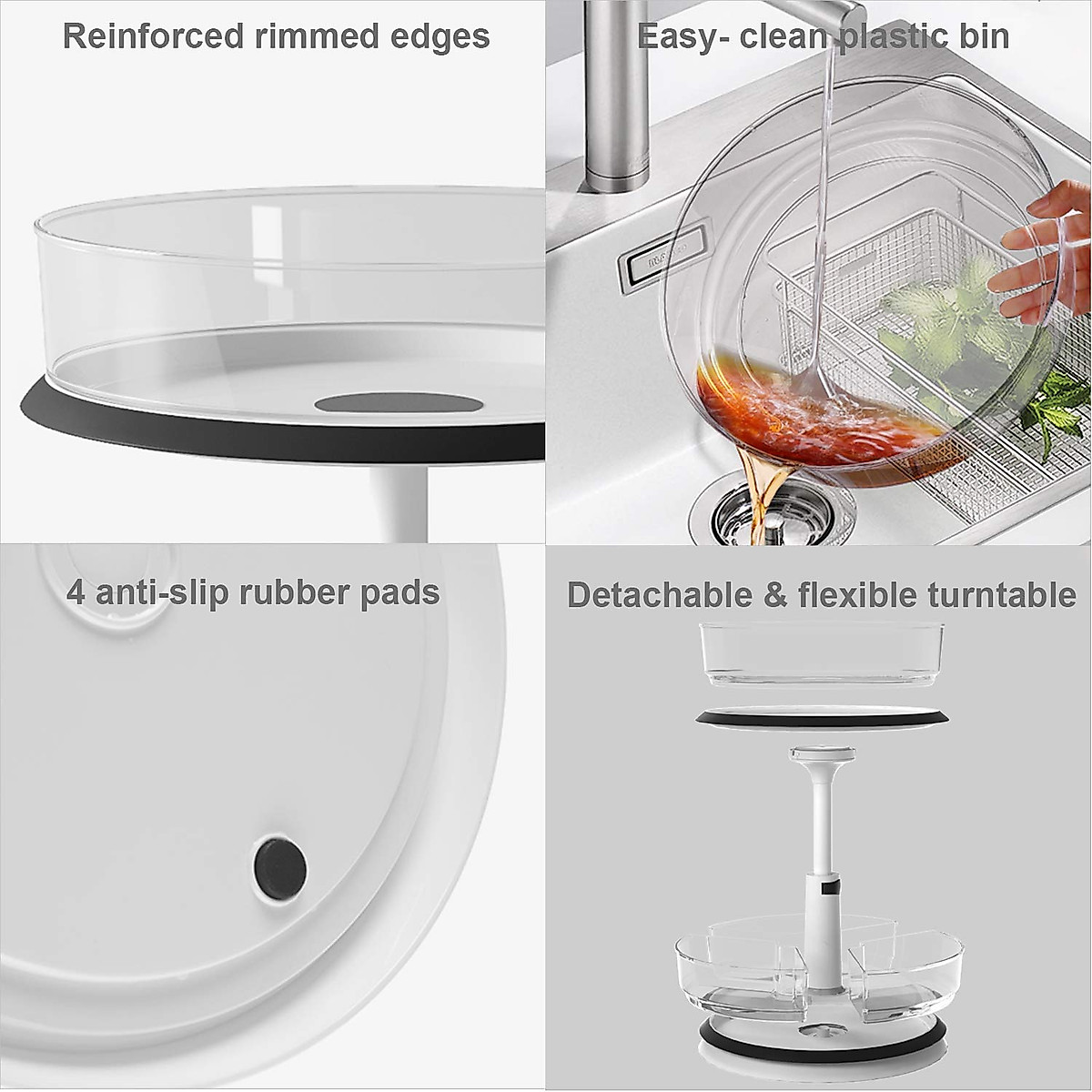 2 Tier Lazy Susan Turntable Kitchen Spice Rack Organizer for Cabinet Rotating Carousel Lazy Susan for Table Spice Storage Pantry Organization Height Adjust & Detachable Large Plastic Clear Bins