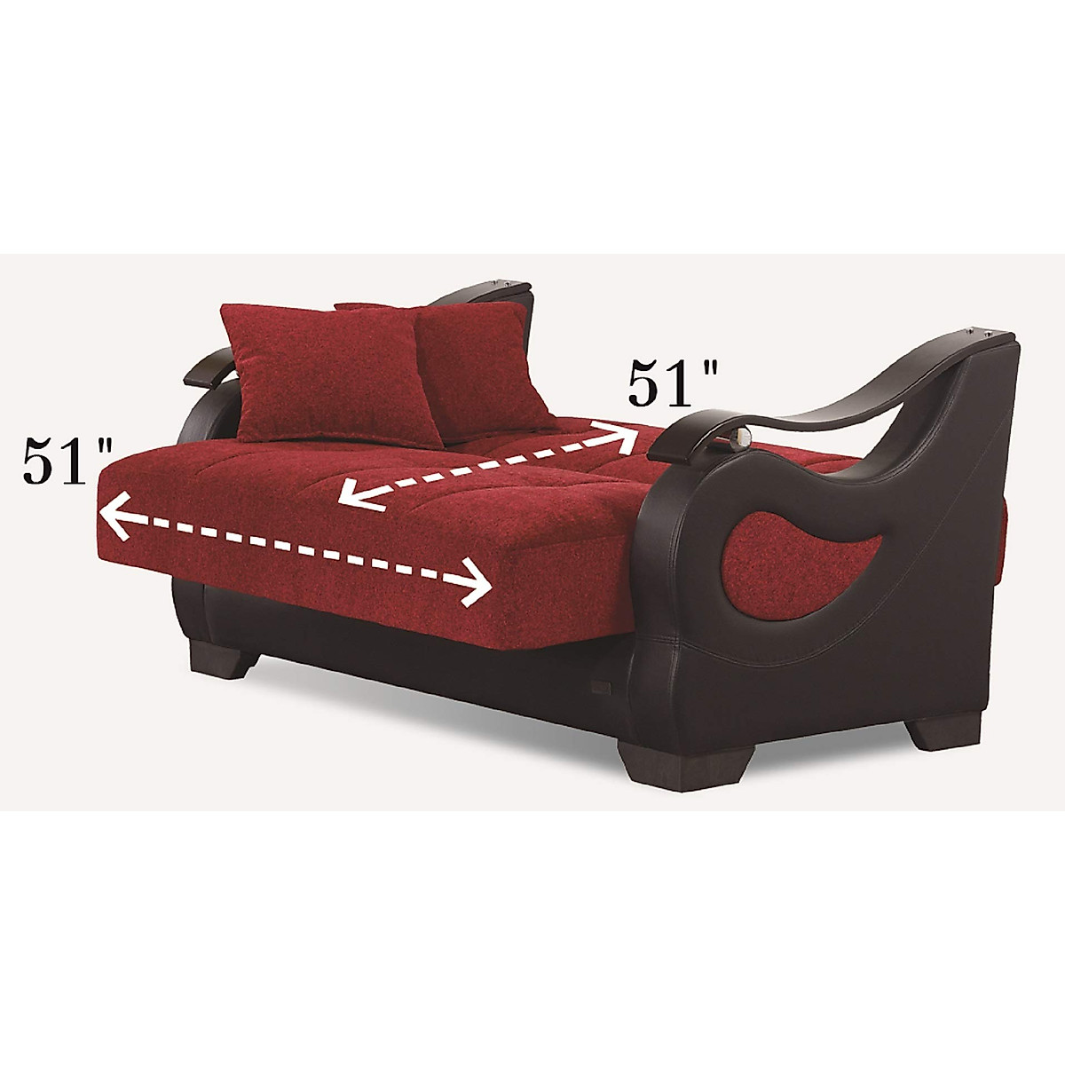 BEYAN Pittsburgh Collection Modern Convertible Storage Loveseat with Ample Storage Space, Includes 2 Pillows, Red/Black
