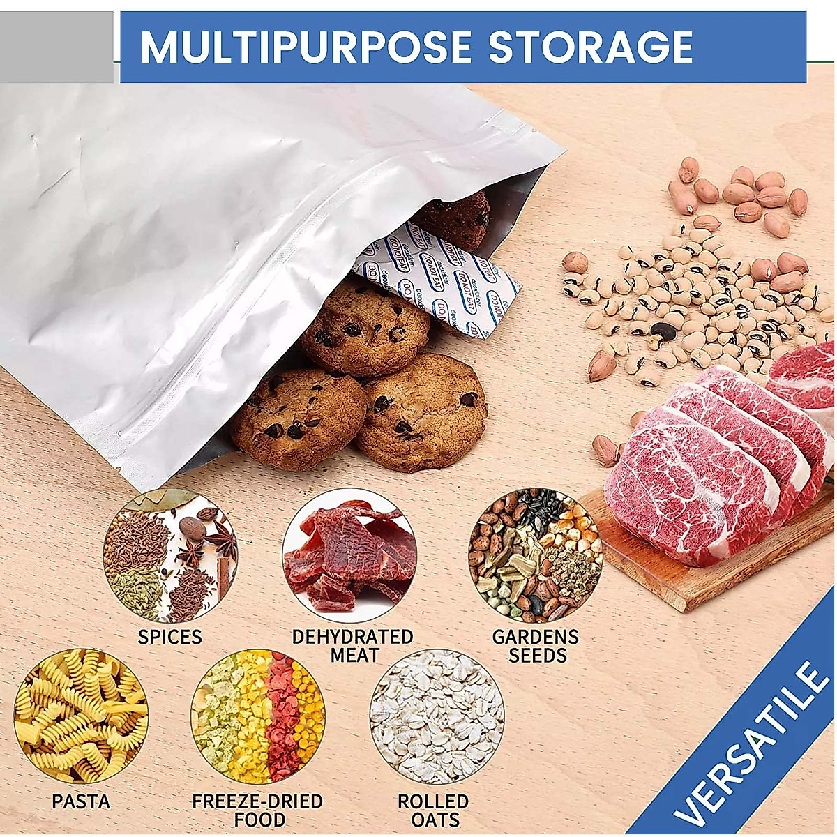 RL7 9.5 Mil Mylar Bags for Food Storage with Oxygen Absorbers 300CC – 100 Pack Ziplock Heat Resealable Mylar Bags 1 Gallon 10"x14" (30Pcs) - 1 Quart 6"x9" (30Pcs) – 1/2 Pint 4"x6" (40Pcs) & Labels