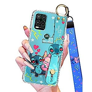 Trendy Fun Stitc for Motorola G Stylus 5G 2021 Case with Wrist Strap for Girls Women Girly Cute Cartoon Character Wristband Lanyard Aesthetic Kawaii Phone Cases Cover for Motorola G Stylus 5G 2021