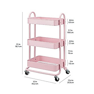 Amazon Basics 3-Tier Rolling Utility or Kitchen Cart - Dusty Pink
