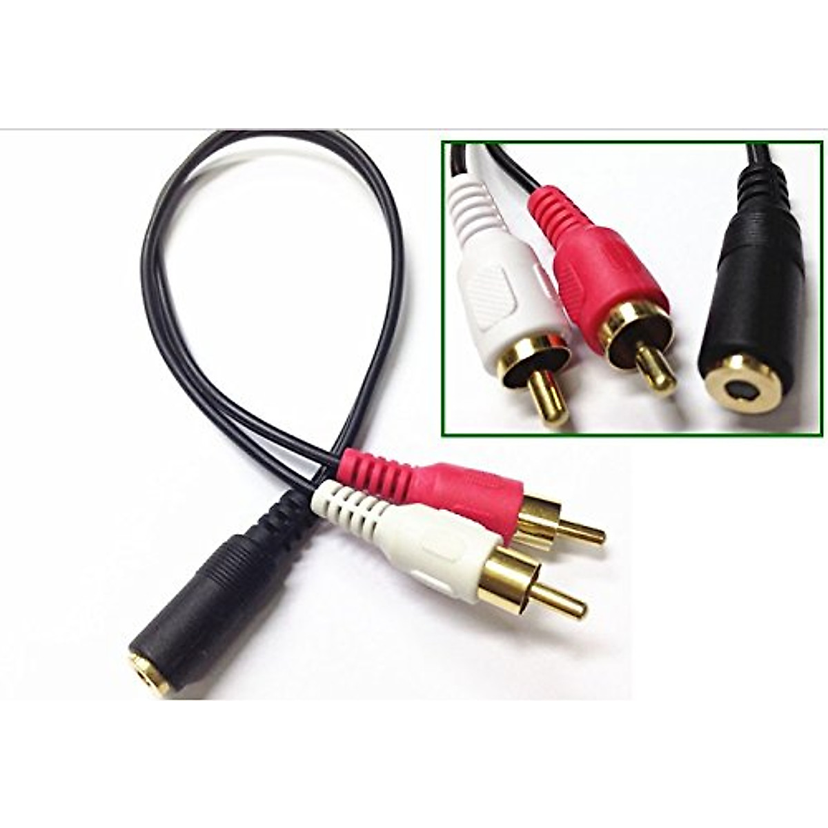 CERRXIAN 0.2m Gold 3.5mm Female Stereo Jack to 2 RCA Plug AUX Auxiliary Headphone Adapter Audio Y Cable(Black)(2-Pack)