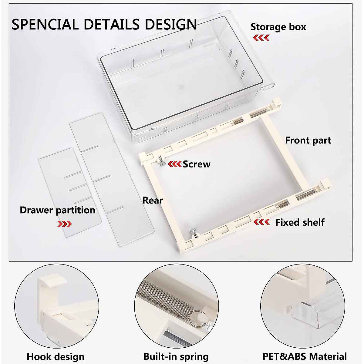 Simfree Pull Out Fridge Drawer,Fridge Drawer Organizer,Refrigerator Drawer Organizer,Pull Out Shelf Storage Transparent Organizer for Egg,Fruit,Vegetable,Seafood,Beef-4 compartments