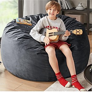 Codi Bean Bag Chair for Kids with Filler Included 10-12 | Comfy Kid Beanbag Chair 3 FT, Memory Foam Added | Machine Washable, Charcoal Grey, 3ft