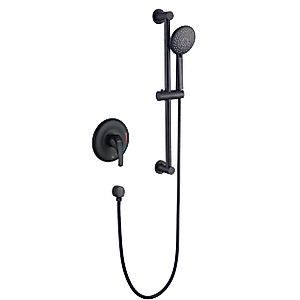 Gabrylly Slide Bar Shower Faucet Set for Bathroom with High Pressure 5-Setting Handheld Shower Set, Shower Valve with Trim and Diverter,Matte Black