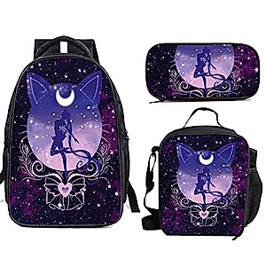 Giuda Anime Backpack Set Cartoon School Bags Cosplay Trip Bag (Backpack,Lunch Box Pencil Case 3 In 1)