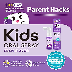 LAB52 Kids Oral Spray, Toddler Toothpaste Helper for Cavity Repair and Fresh Breath, Children Anticavity with Fluoride Free for Newborn to Preschoolers, Xylitol Grape Flavor