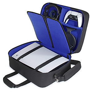 USA Gear PS5 Carrying Case - PS5 Travel Bag Compatible with PlayStation 5, PS5 Slim with Adjustable Interior - PS5 Travel Case for Dualsense Controllers, Playstation 5 Games, PS5 Accessories (Blue)