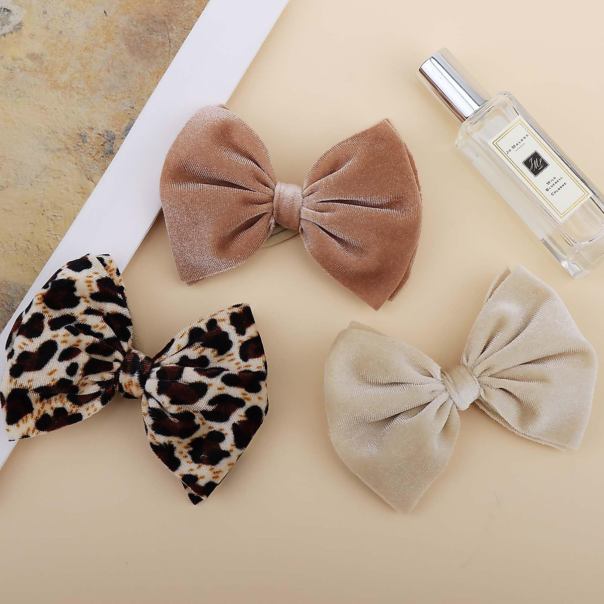 YanJie Velvet Baby Girl Bows Headband Leopard Baby Bows Newborn Handmade Baby Headbands Nylon Hairbands Hair Accessories for Infant Toddlers Kids(4.5 leopard Beige Khaki)