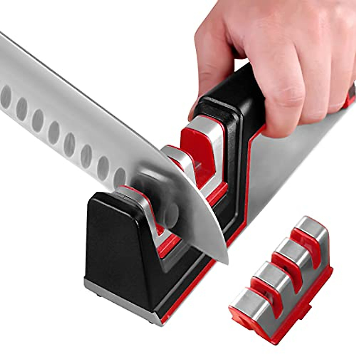 Professional Manual Sharpener for Kitchen Knives and Scissors. Manual sharpener. DIAMOND powder blades for ceramic or steel knives - Non-slip base - GIFT SAFETY GLOVE