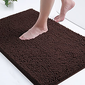 Smiry Luxury Chenille Bath Rug, Extra Soft and Absorbent Shaggy Bathroom Mat Rugs, Machine Washable, Non-Slip Plush Carpet Runner for Tub, Shower, and Bath Room(24''x16'', Brown)