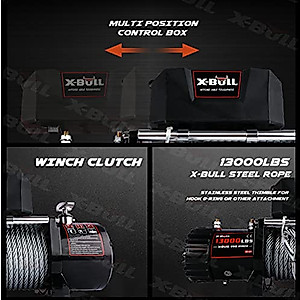 X-BULL - Towing Products & Winch - 12V Waterproof Wire Cable Electric Winch 13000 lb Load Capacity for Truck UTV ATU SUV