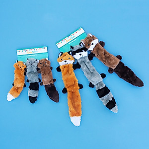 ZippyPaws Skinny Peltz - Fox, Raccoon, & Squirrel - No Stuffing Squeaky Dog Toys, Unstuffed Chew Toy for Small & Medium Breeds, Bulk Multi-Pack of 3 Soft Plush Toys, Flat No Stuffing Puppy Toys - 11"