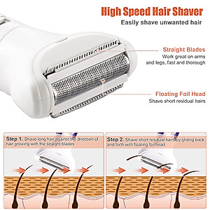 VOCOSTE Electric Razor for Women, 5 in 1 Electric Shaver for Women, Portable Rechargeable Hair Trimmer Wet and Dry Cordless Women Shaver Hair Remover for Face, Legs, and Bikini, Purple