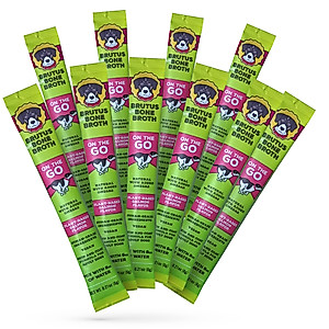 Brutus Broth Instant On The Go Vegetable Powder for Dogs - Vegetable Powder with Omegas 3, 6 & 9 & Turmeric - Human Grade Dog Food Toppers for Dry Food & Picky Eaters - 10 Stick (Salmon Flavor)