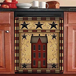Primitive Barn Star Dishwasher Magnet Cover, Prim Country House Fridge Magnetic Panels,Kitchen Decor Refrigerator Door Sticker Home Appliances Family Decals 23"Wx26"H