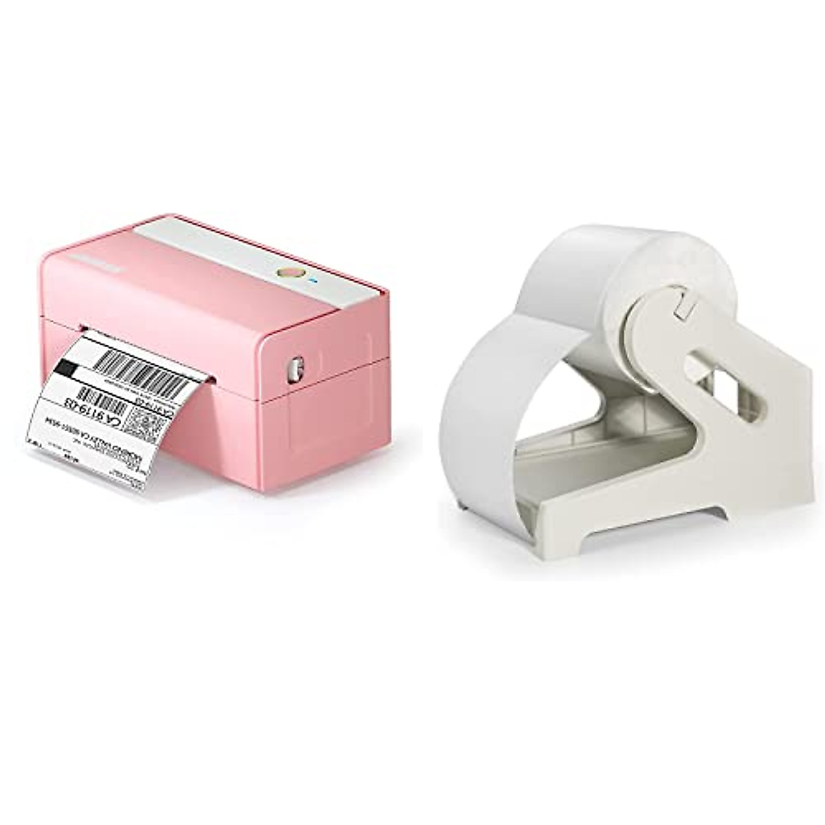 JADENS Pink Thermal Label Printer & White Label Holder, Label Holder for Rolls and Fan-fold Labels & Bluetooth Thermal Label Printer