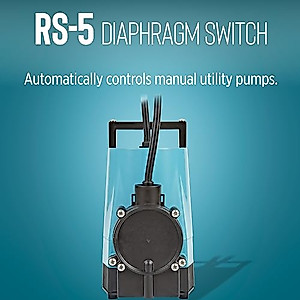 Little Giant RS-5 115-Volt Piggyback Diaphragm Pump-down Switch for Sump or Utility Pumps, 10-Ft. Cord, Black, 599008