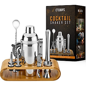 Mixology Bartender Kit - Home Bar Accessories Set with Jigger and Shakers for Bartending, 25oz Martini Shaker, Strainer, Spoon, Pourers, Muddler, Corkscrew, Bamboo Stand - Bar Supplies 12 Piece
