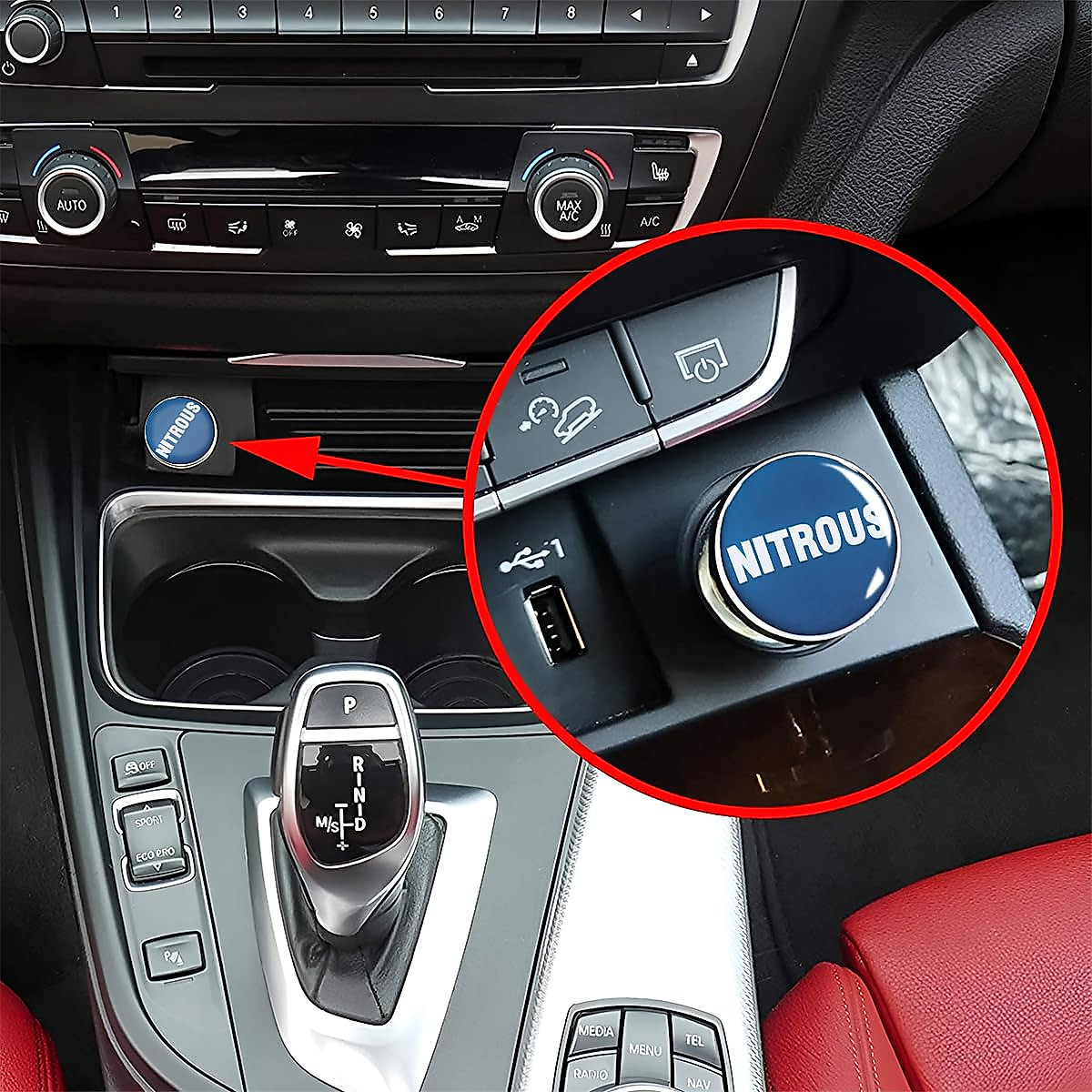 Moioee NITROUS Button Cigarette Lighter Plug Cover Cap, Aluminum Dustproof Waterproof Auto Interior Decoration, Vehicle Replacement Accessories Universal for 12 Volt Power Source (NITROUS)