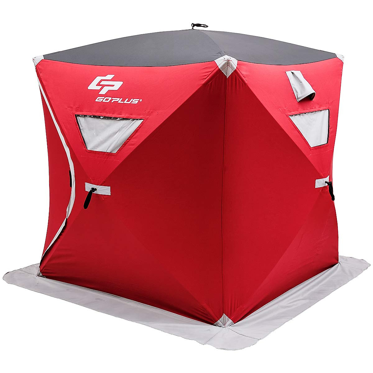 Waitpant Portable Ice Shelter, Quickly Pop-up Ice Fishing Tent Shanty with Portable Bag, Cold-Resistant, Strong Wind Resistance, Waterproof, Zippered Door, Built-in Storage Pocket, Red (2-Person)
