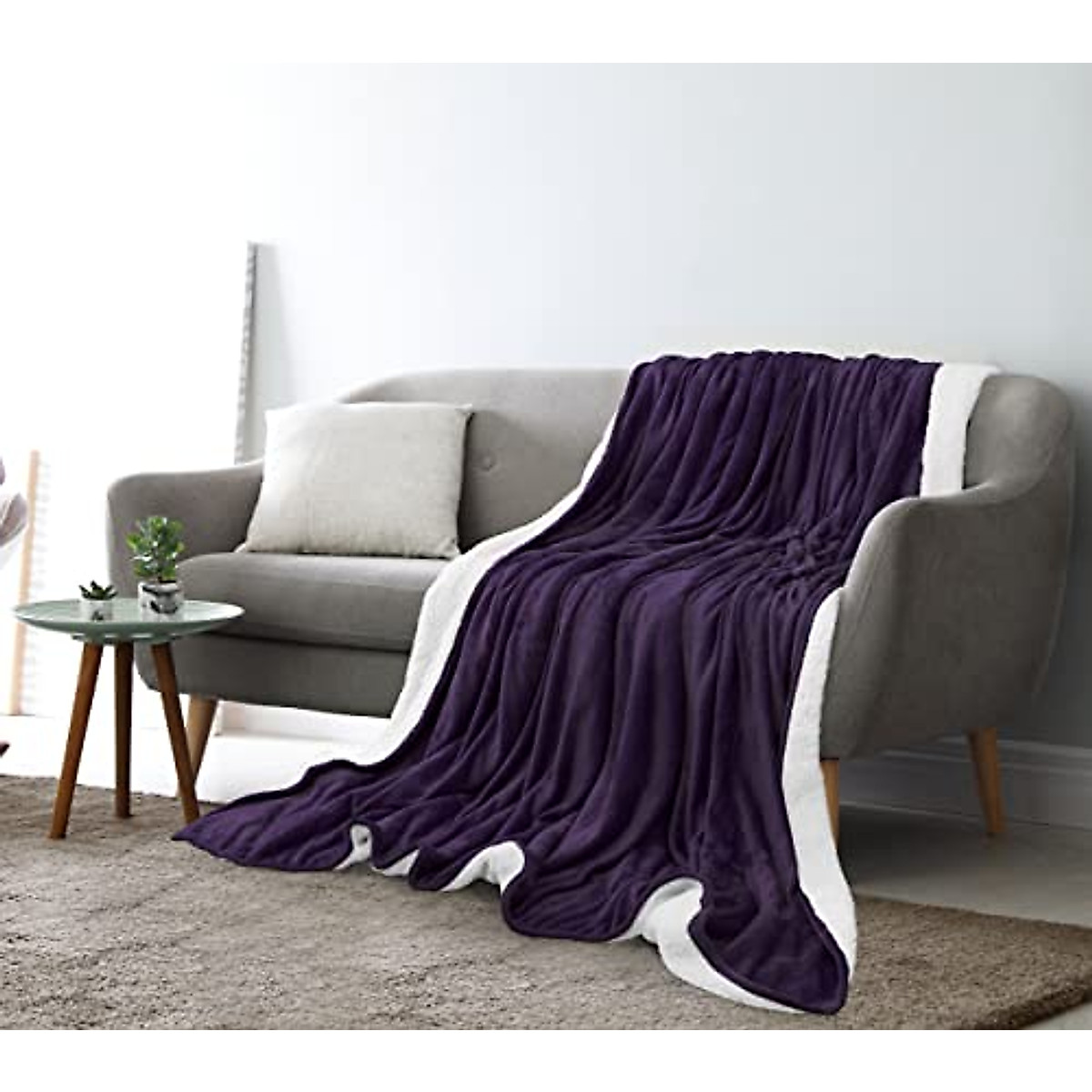 Utopia Bedding Sherpa Bed Blanket Throw Size Plum 480GSM Plush Blanket Fleece Reversible Blanket for Bed and Couch (60x50 Inches)