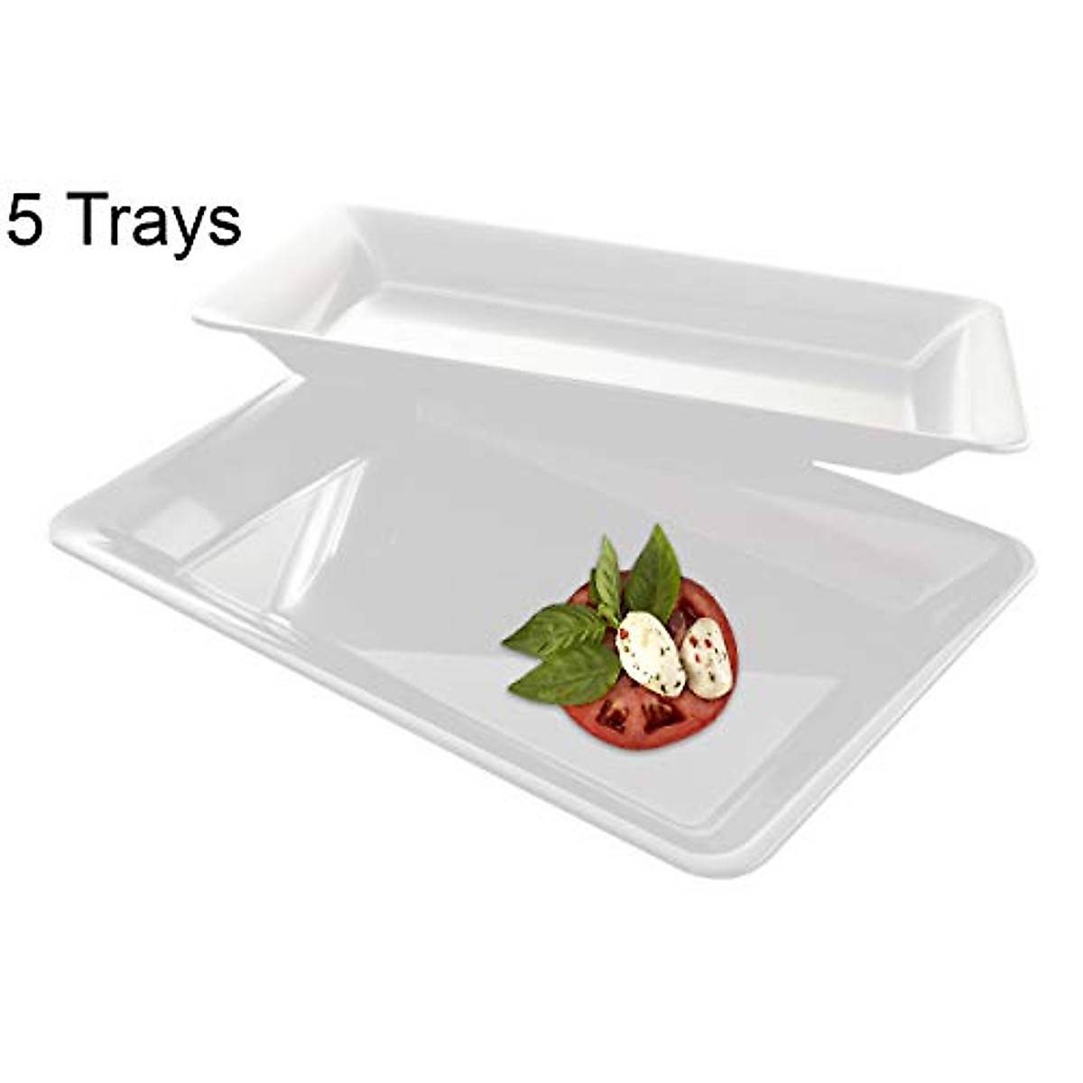 5 Rectangle White Plastic Trays Heavy Duty Plastic Serving Tray 10" x 14" Serving Platters Food Tray Decorative Serving Trays Wedding Platter Party Trays Great Disposable Serving Party Platters White