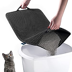 dipperdap Cat Litter Trapping Mat with Handles - Water Proof Material for Easy Cleaning - Dual Layer Honeycomb Design (24 x 30 in, Black)