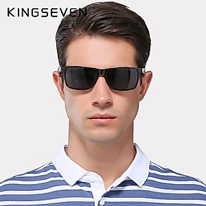 KINGSEVEN Men Polarized Sunglasses Aluminum Magnesium Sun Glasses Driving Glasses Rectangle Shades For Men Oculos masculino (Black Blue)
