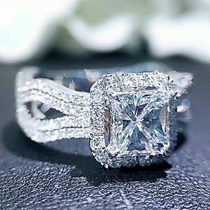 Exquisite Full Diamond Zircon Ladies Engagement Ring Romantic Proposal Diamond Ring Luxury Jewelry Fashion Simulation S925 Sterling Silver 5 Carat Square Cut 5A Zircon Wedding Ring CZC385 (6)