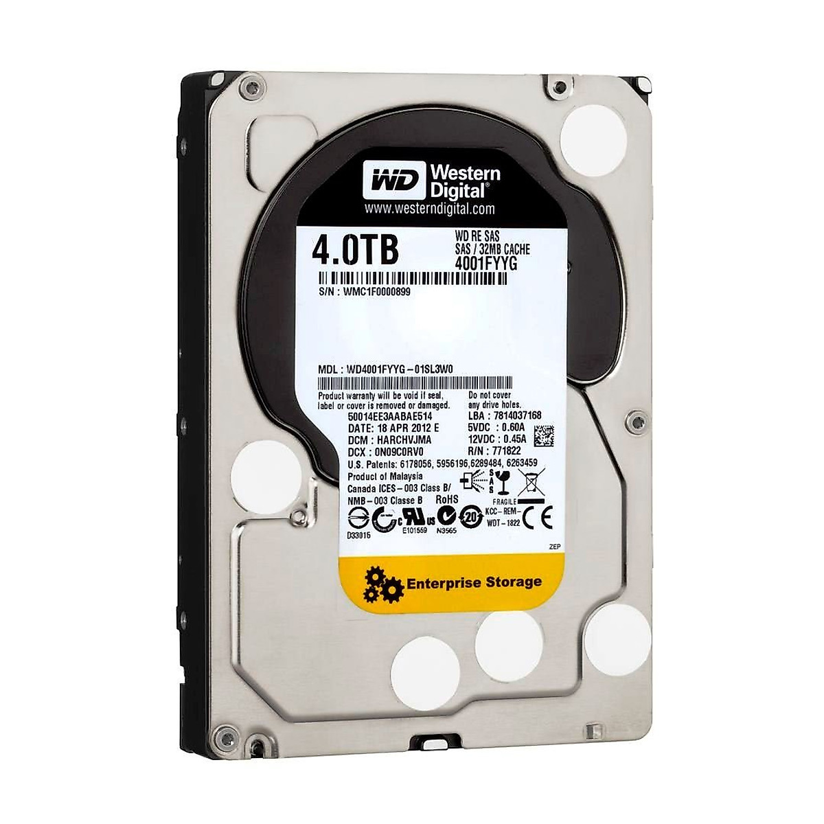 WD RE SAS 4 TB Enterprise Hard Drive: 3.5 Inch, 7200 RPM, SAS, 32 MB Cache - WD4001FYYG