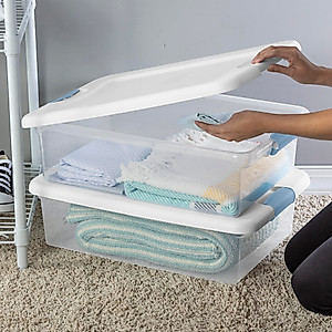 Sterilite 32 Quart Multipurpose Plastic Stackable Storage Box Container with Latching Lid for Home or Office Organization, Clear (12 Pack)