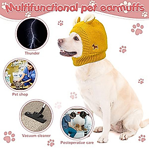 Quiet Ears for Dogs, Dog Ear Muffs Noise Protection Knitted Dog Hats Pet Ears Warm Dog Ear Cover Winter Hat Dog Snood Head Wrap Bunny Costume for Medium to Large Dogs Cats Pets (Yellow)
