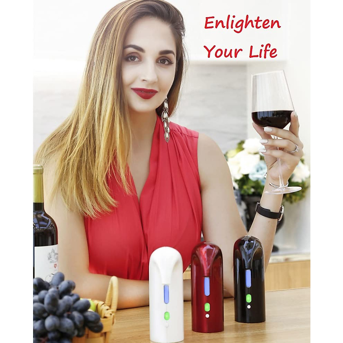 Electric Wine Aerator Portable Smart Wine Decanter and Dispenser Elegant Red with Wine Opener and Air Stopper Set