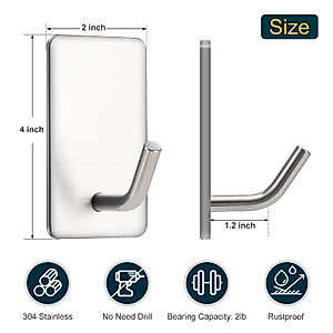 Happyiren 12 Pack Strip Hooks, Wall Utility Hanger, Adhesive Stainless Steel Coat Holder Support Hack, Hanging Heavy Duty Robe Towel Cloth Hat Scarve Bag Accessories Wreath, No-Drilling