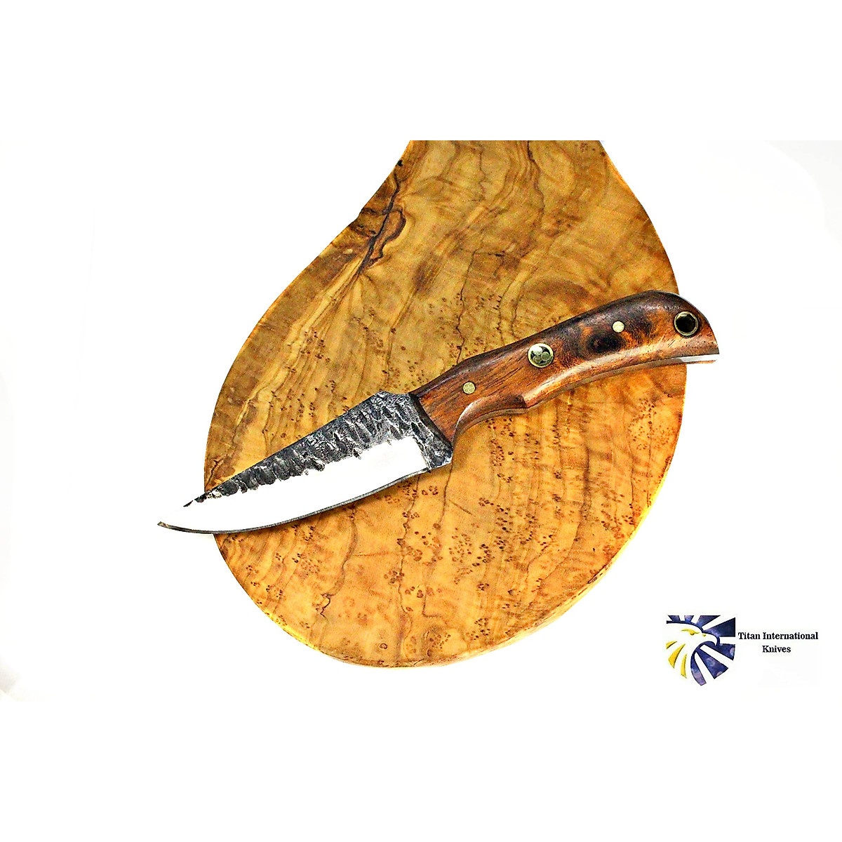 Titan International Knives Handmade Neck Knife Carbon 1080 Steel | Forged Scales Blade Rosewood Handle | Leather Sheath Perfect for Camping and Outdoor Activities