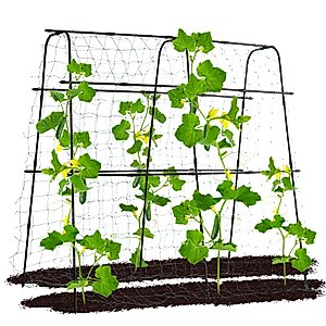 Lalahoni Garden Cucumber Trellis for Climbing Plants Outdoor, 5.3 FT Tall Metal Arch Plant Support for Vegetable Fruit Flower Vine Plant, Pea Tunnel A-Frame Trellis for Raised Bed, with Garden Netting