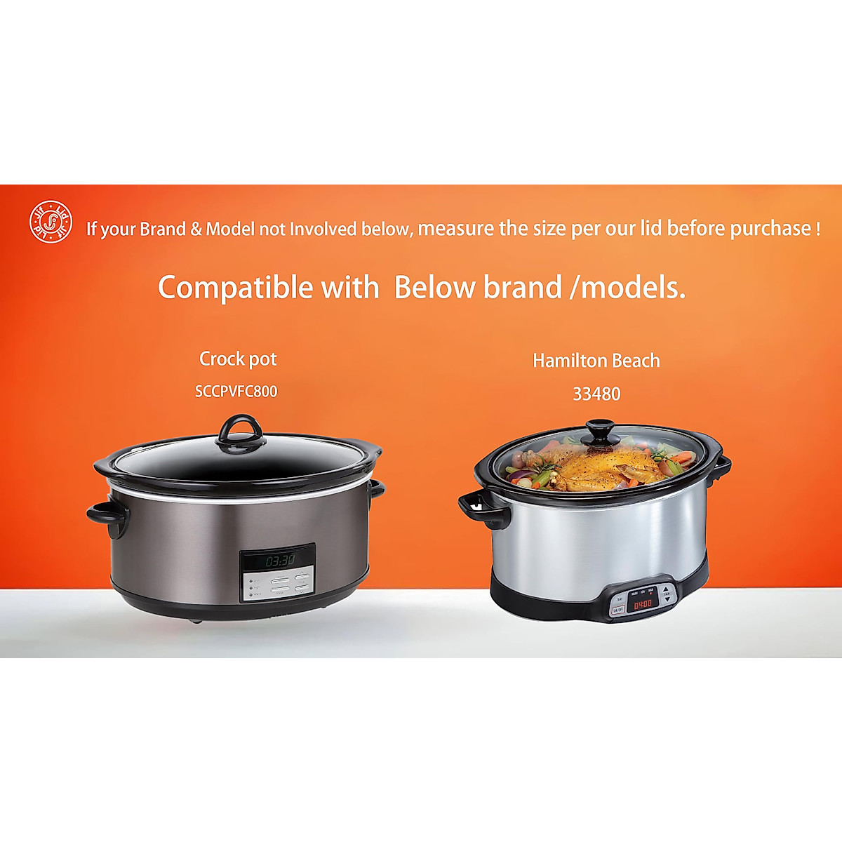 Oval Glass Slow Cooker Lid 8 Quart Replacement for Crock Pot Slow Cooker SCCPVFC800, and Hamilton Beach Slow Cooker 33480 Lids Replacement Oval 8 Quart